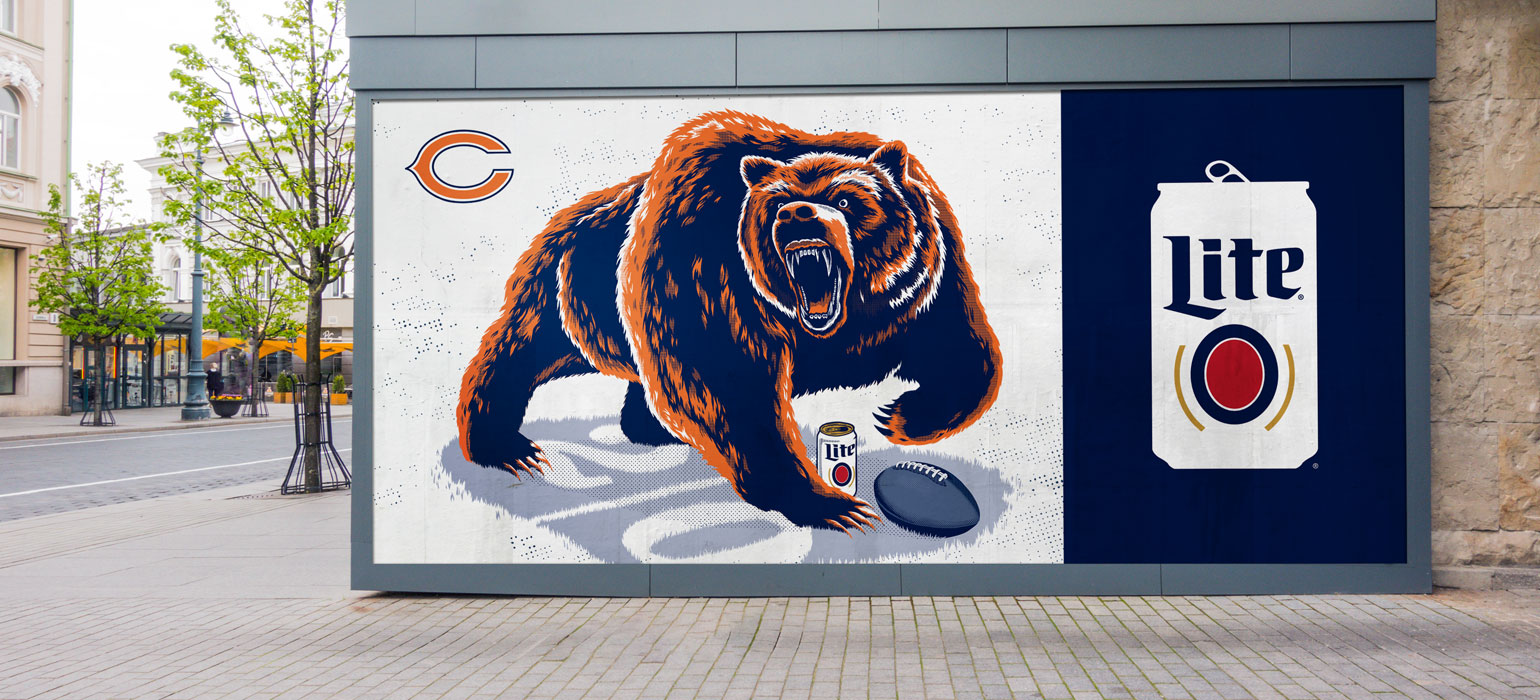 Miller Lite NFL Illustration Campaign - Ryan Lynn Design LLC